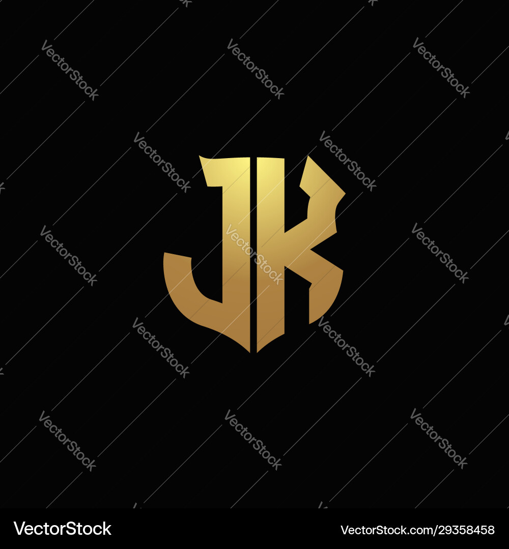 Jk logo monogram with gold colors and shield Vector Image