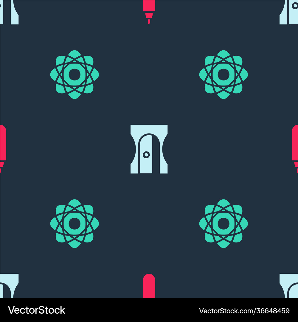 Set marker pen pencil sharpener and atom Vector Image