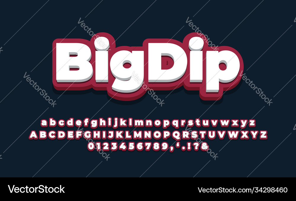 Dark red white 3d font effect or text styles Vector Image