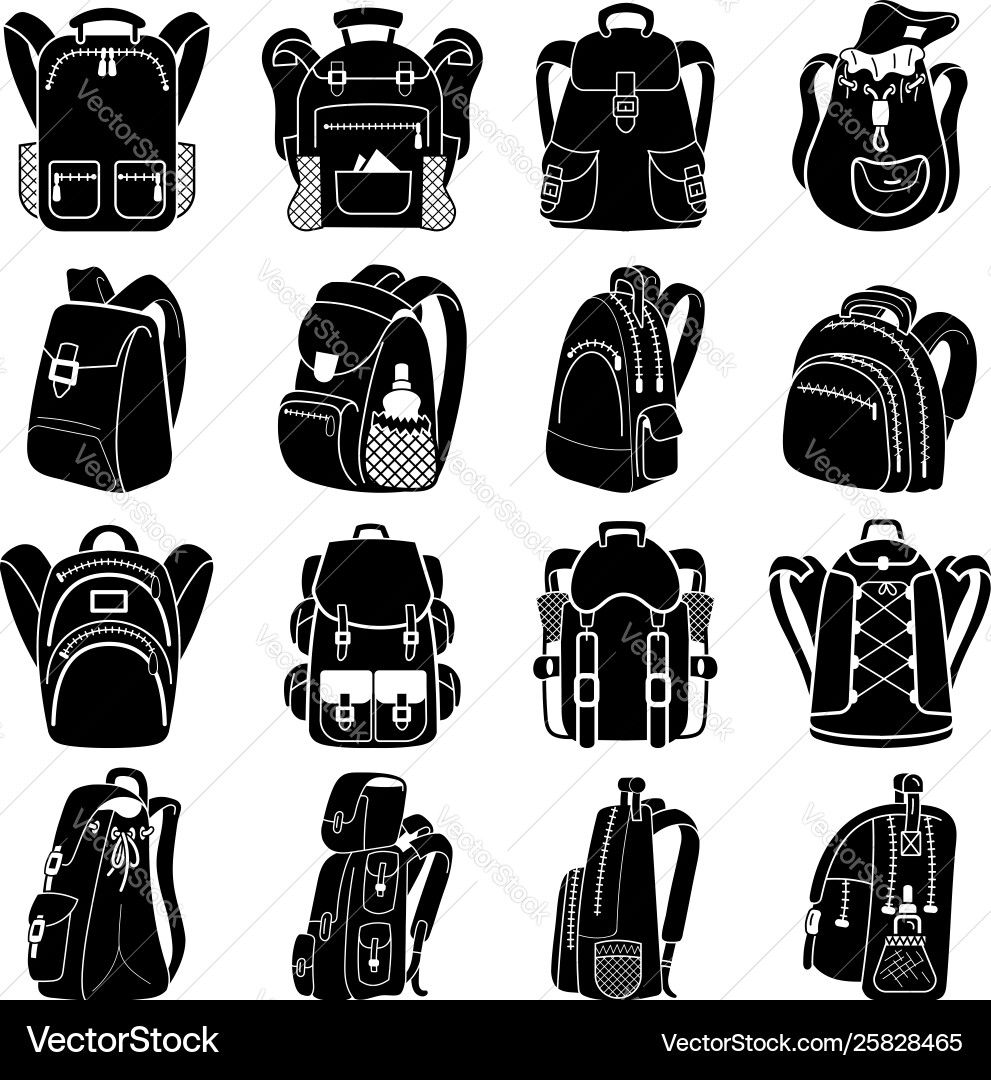 Backpack icons set simple style Royalty Free Vector Image