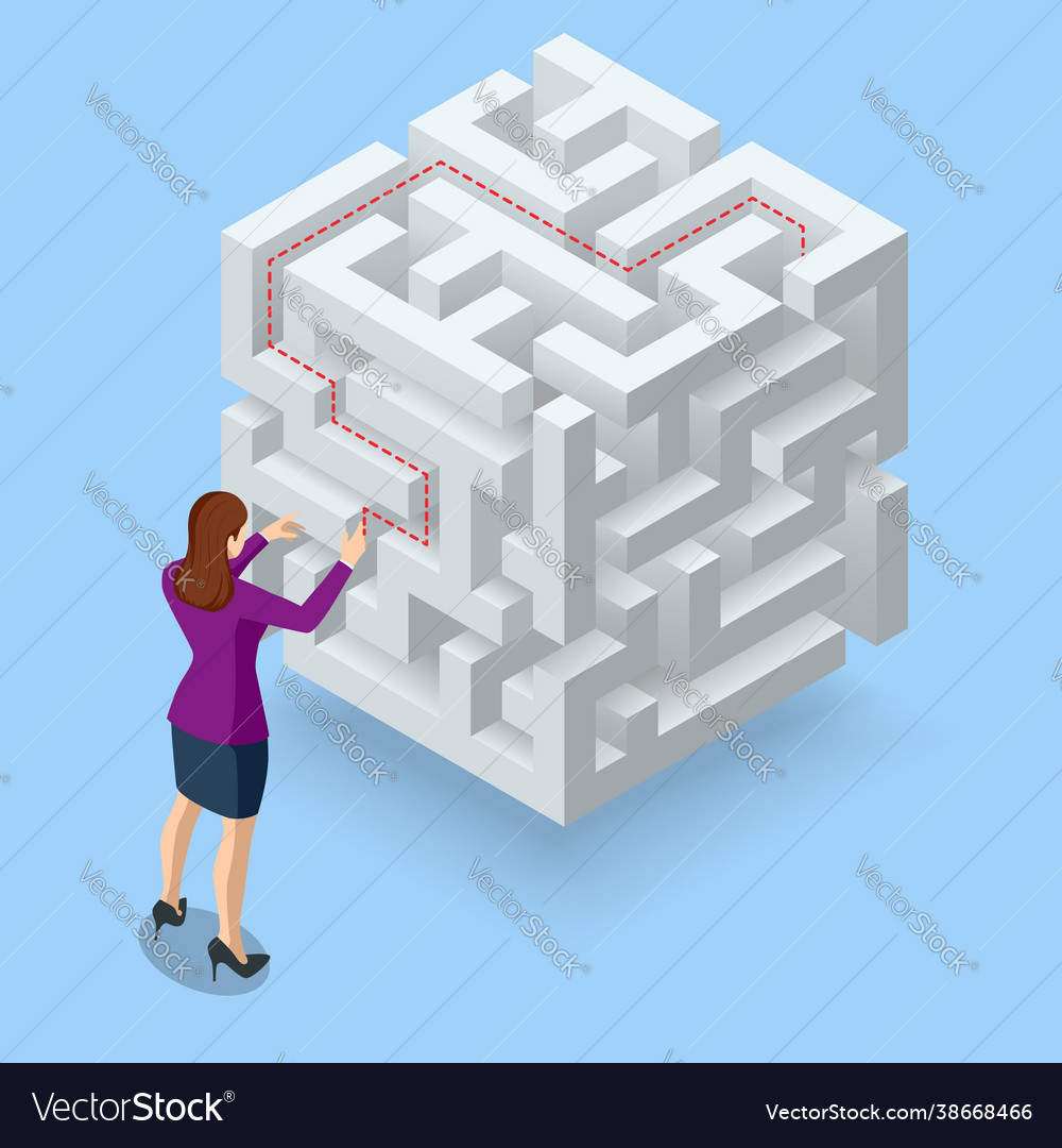 Isometric maze labyrinth solution business team Vector Image Isometric maze labyrinth solution business team Vector Image