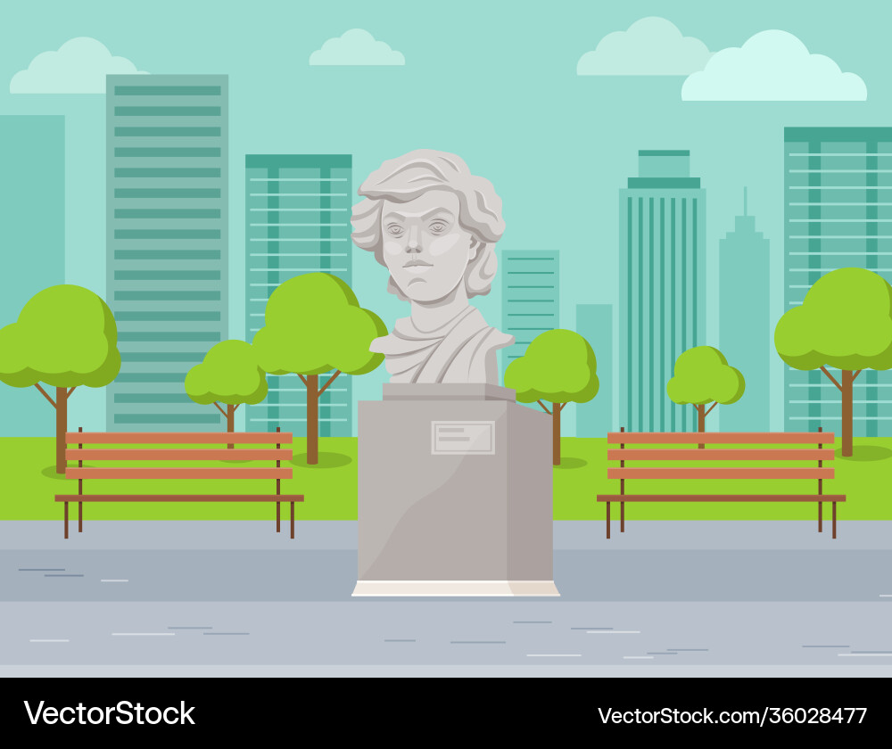 Concrete monument in city park bust Royalty Free Vector