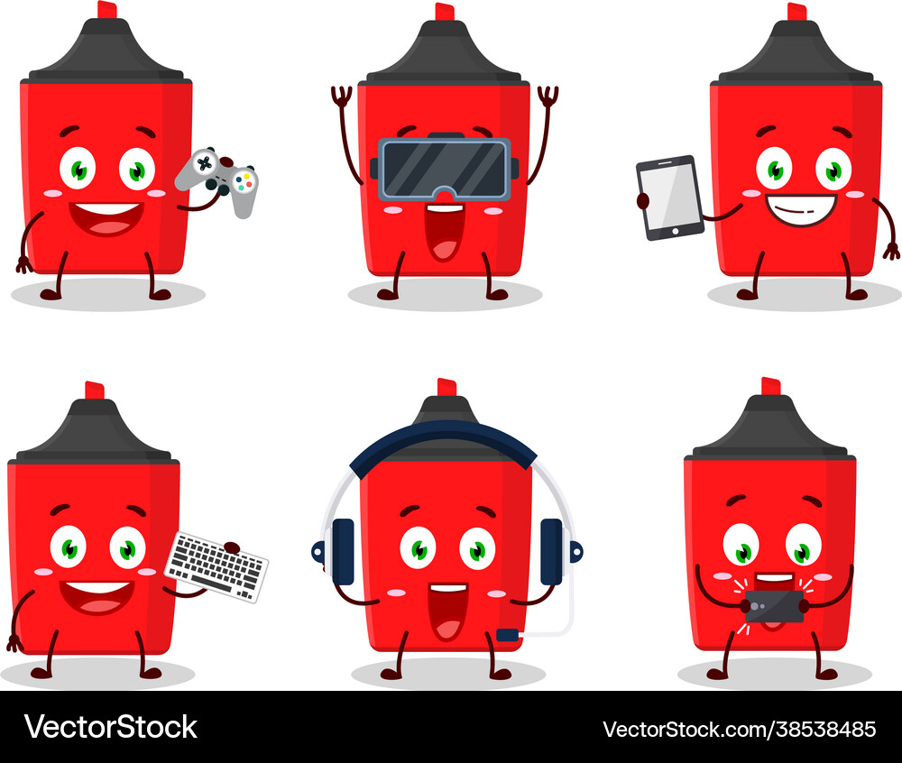 Red highlighter cartoon character are playing Vector Image