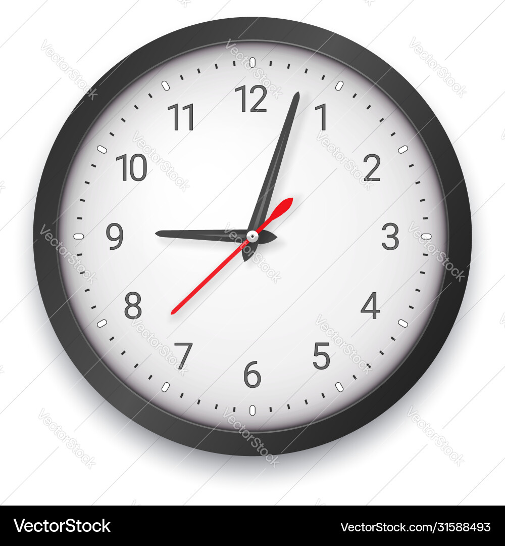 Modern dark quartz wall clock on white background Vector Image