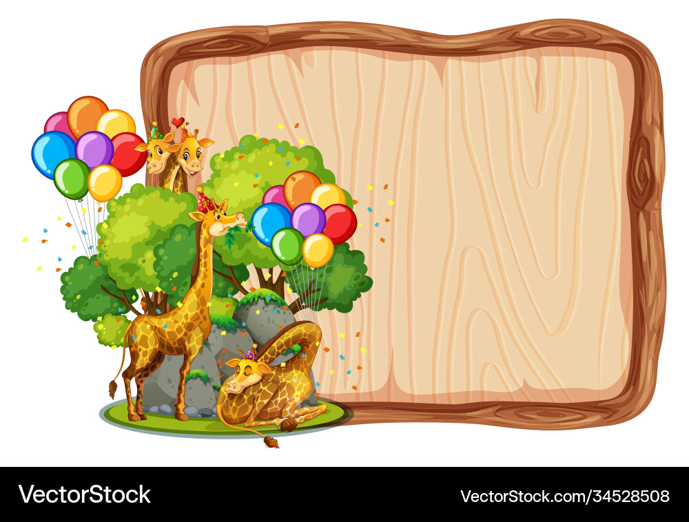 Blank wooden board template with giraffes Vector Image