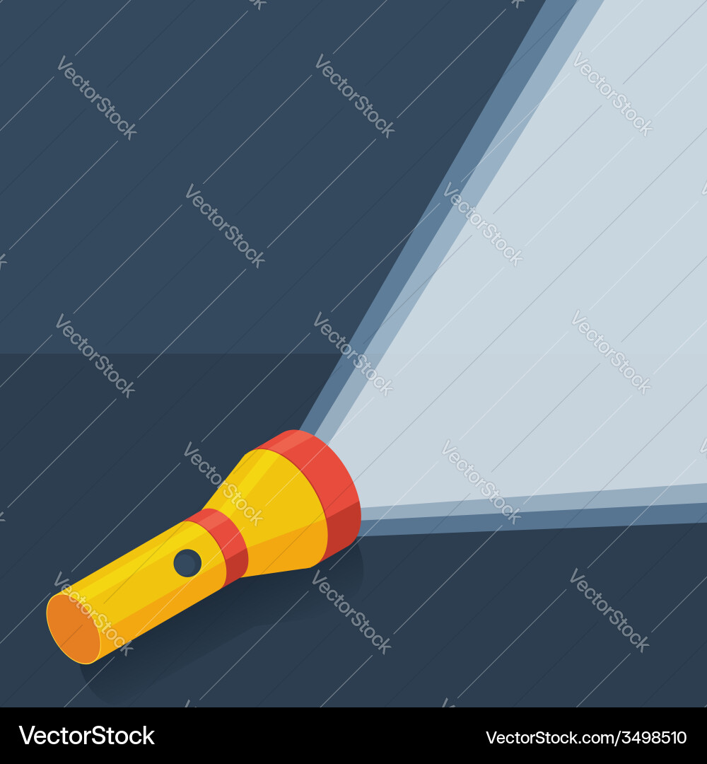 Yellow flashlight in flat style on dark background