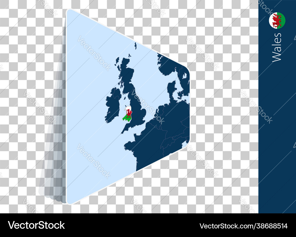 Wales map and flag on transparent background Vector Image