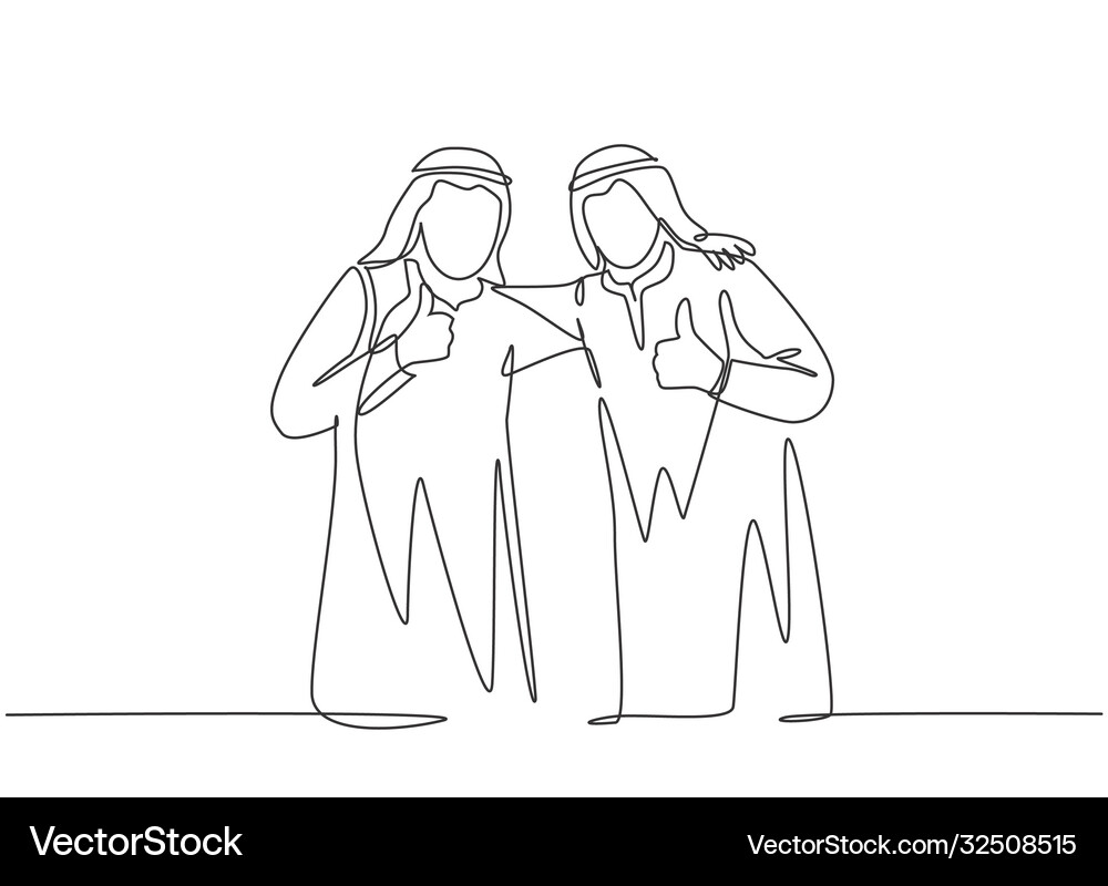 One single line drawing young happy muslim Vector Image