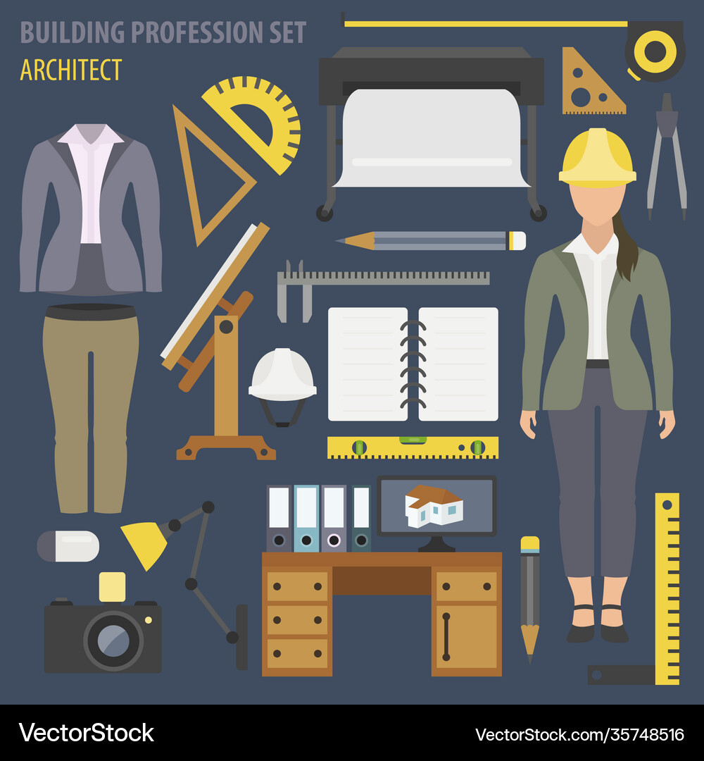 Profession and occupation set architect tools Vector Image