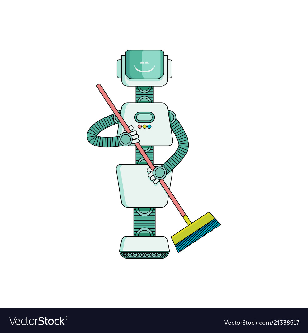 Robot doing housework on cleaning house - sweeping Robot doing housework on cleaning house - sweeping