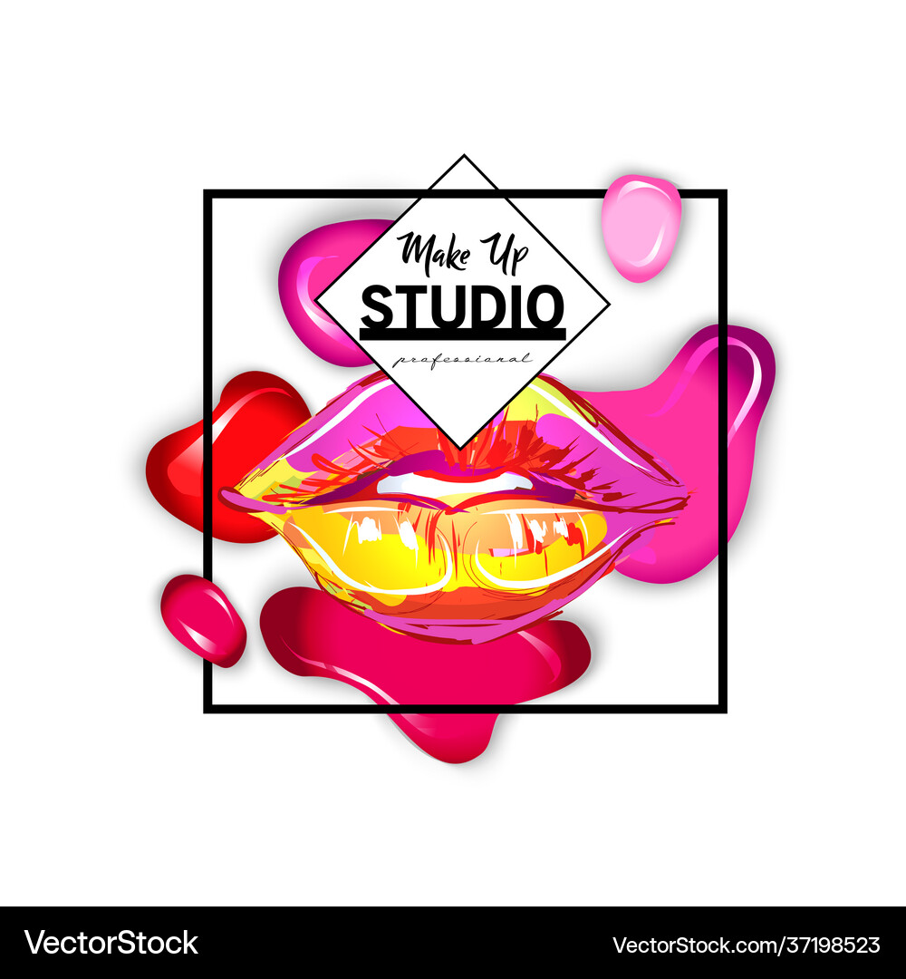 Make up logo with lips Royalty Free Vector Image