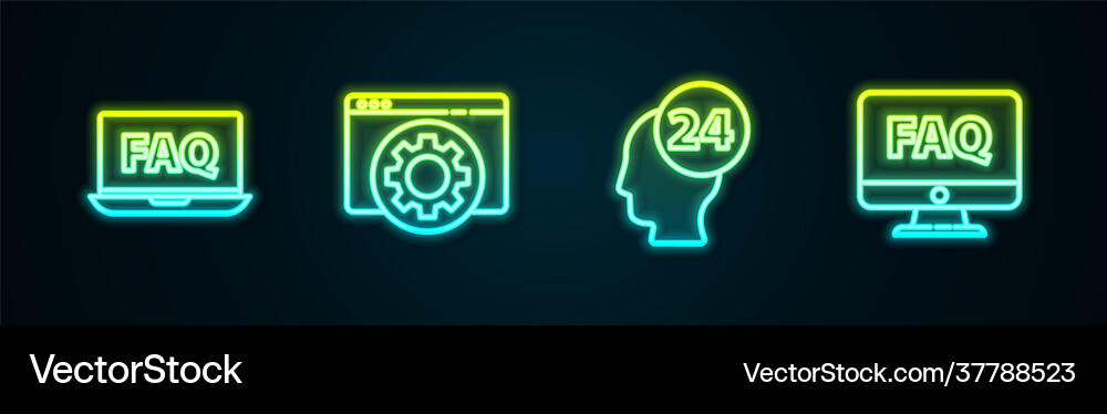 Set line laptop and faq browser setting support Vector Image