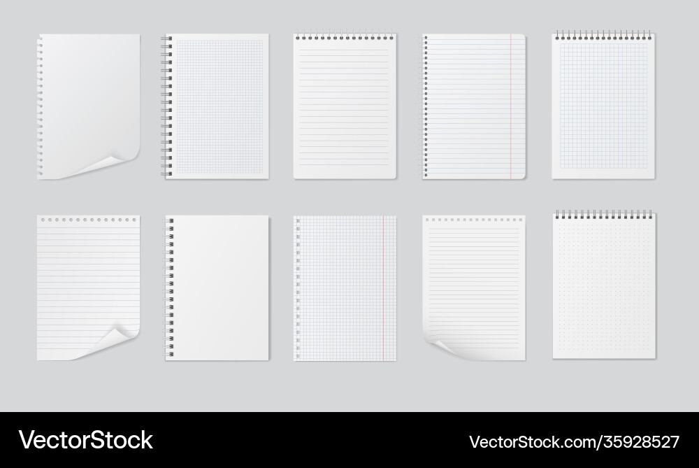Realistic notebooks sheets lined checkered Vector Image