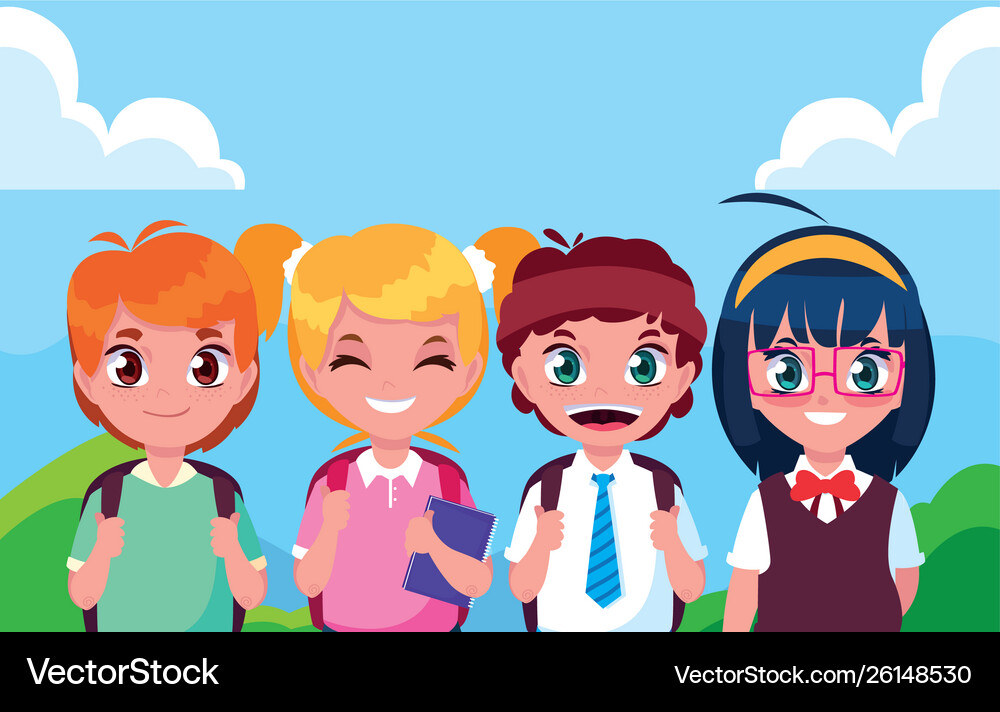 Cute little student group avatar character Vector Image