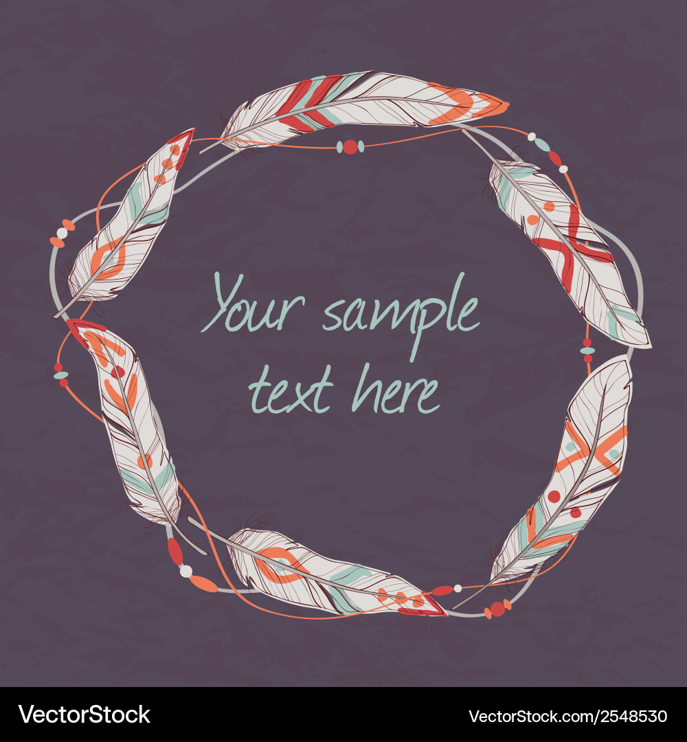 Decorative ethnic frame with feathers threads Vector Image