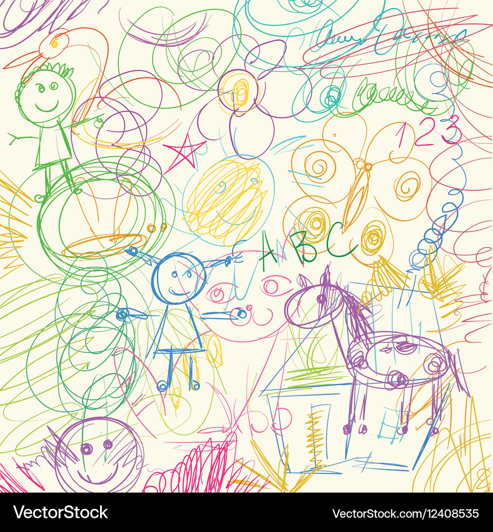 Colored pencils scribbles made by a little kid Vector Image