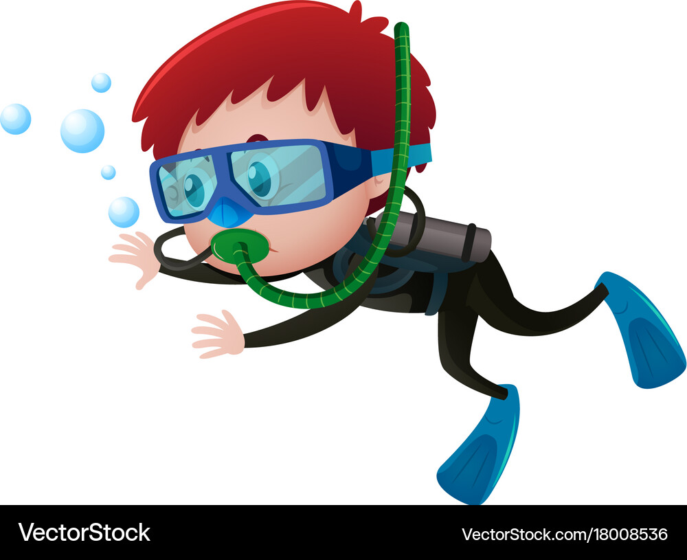 Little boy scuba diving underwater Royalty Free Vector Image