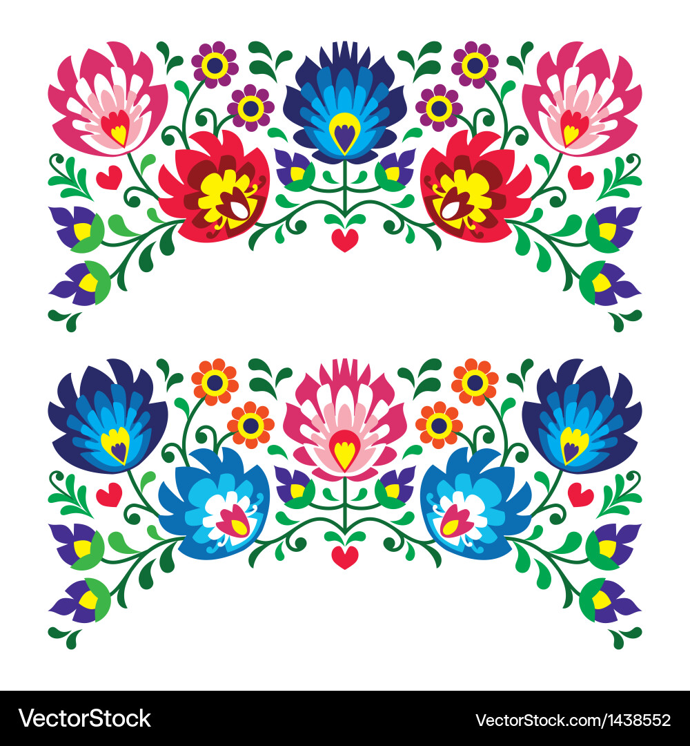 Polish floral folk embroidery patterns for card Vector Image