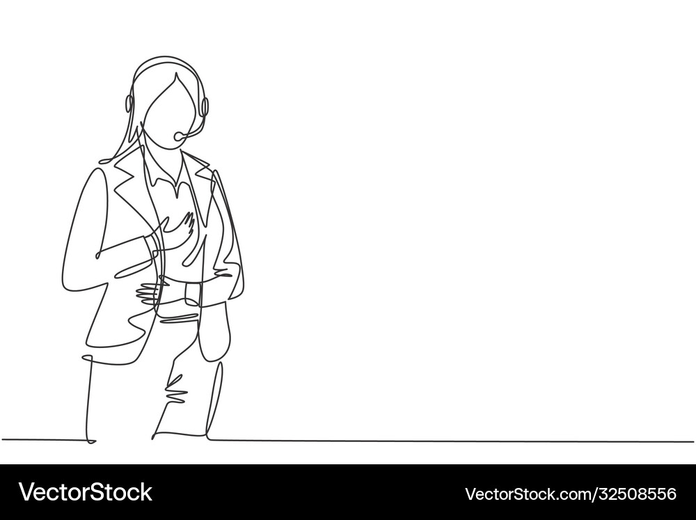 Single continuous line drawing young happy Vector Image