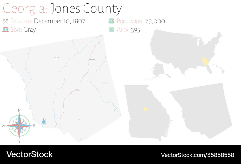 Map jones county in georgia Royalty Free Vector Image