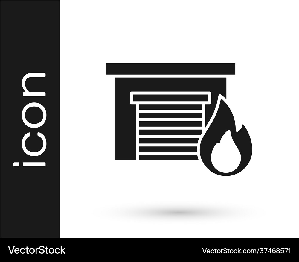 Black fire in burning garage icon isolated Vector Image