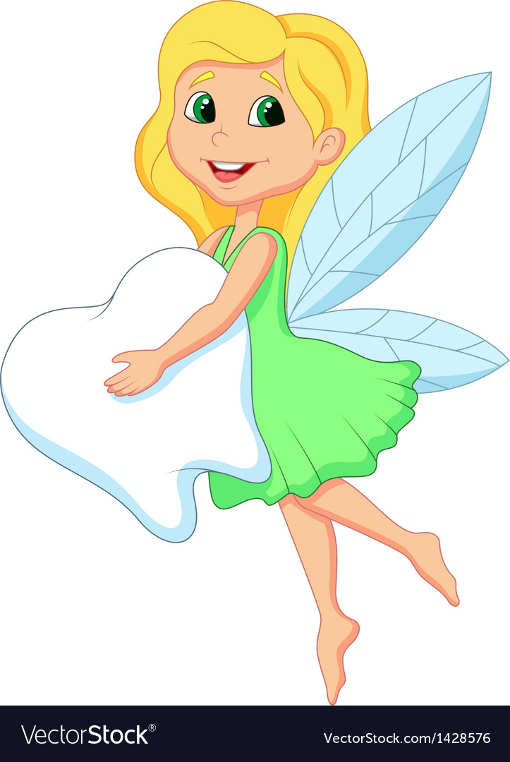 Cartoon a cute Tooth Fairy flying with Tooth Vector Image