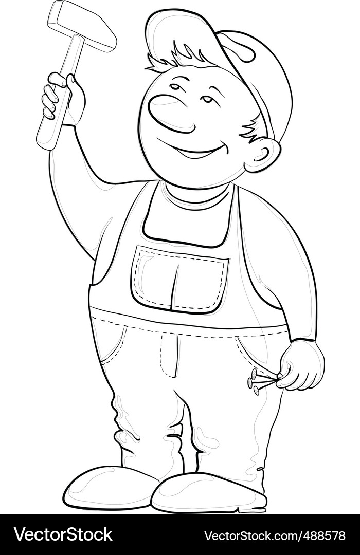 Worker with a hammer contours Royalty Free Vector Image