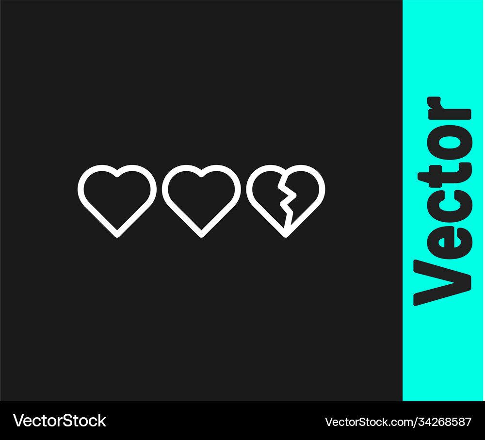 White line hearts for game icon isolated on black Vector Image