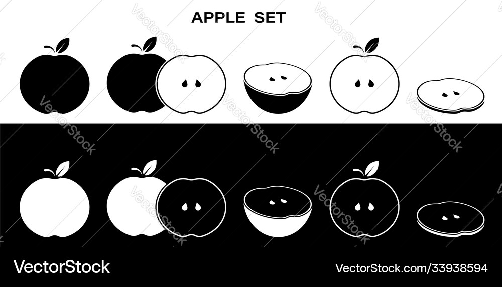 Fulll set apple icons whole cut slice Royalty Free Vector