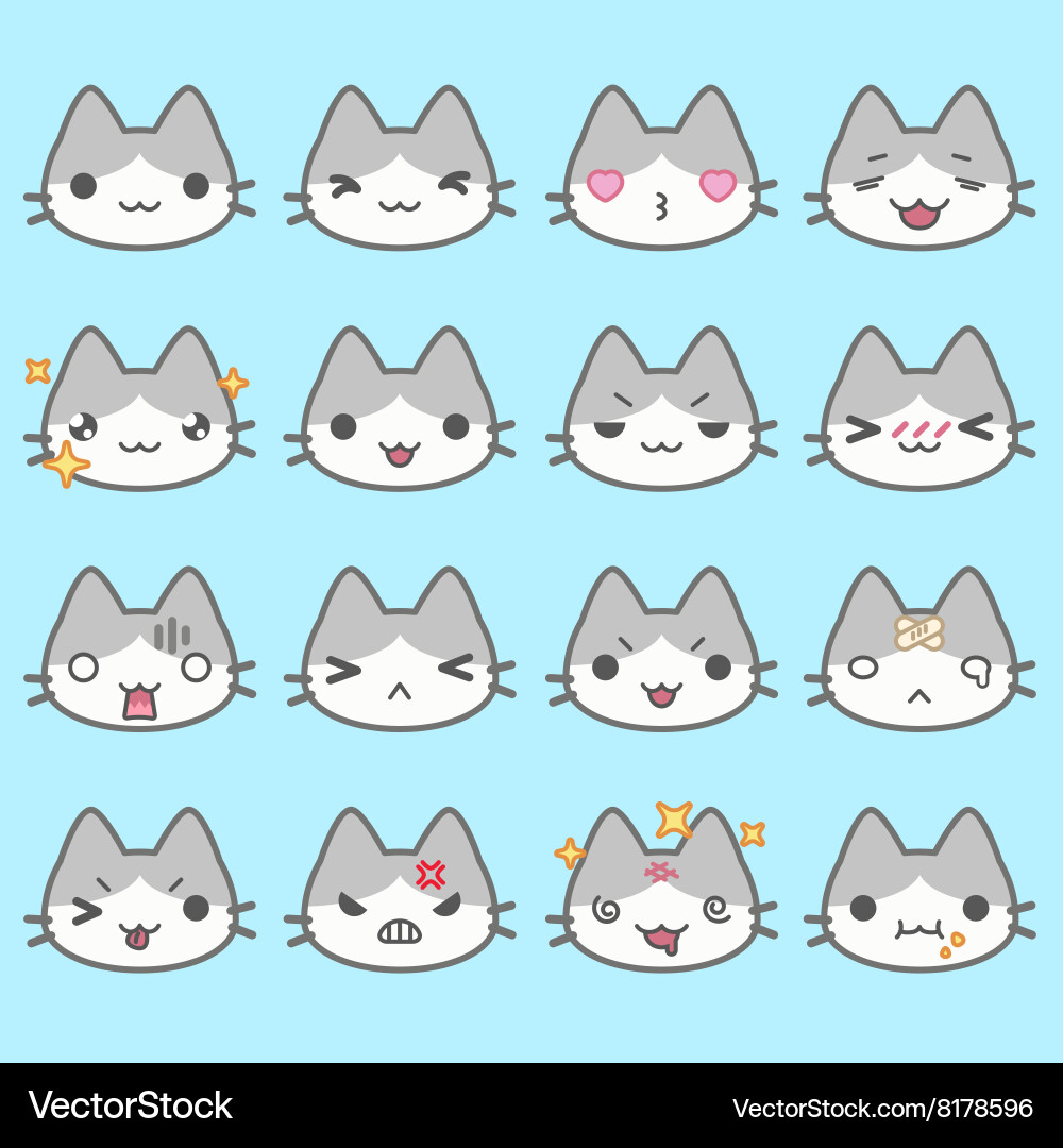 Set of simple cute cat emoticons Royalty Free Vector Image