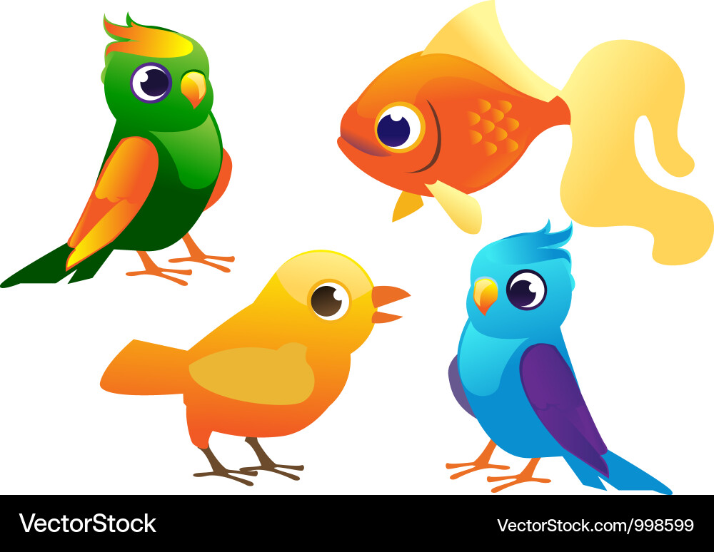 Birds and fish set Vector Image by caramelina - Image #998599 - VectorStock