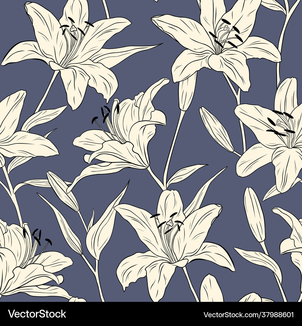 Realistic lilies seamless pattern flowers Vector Image