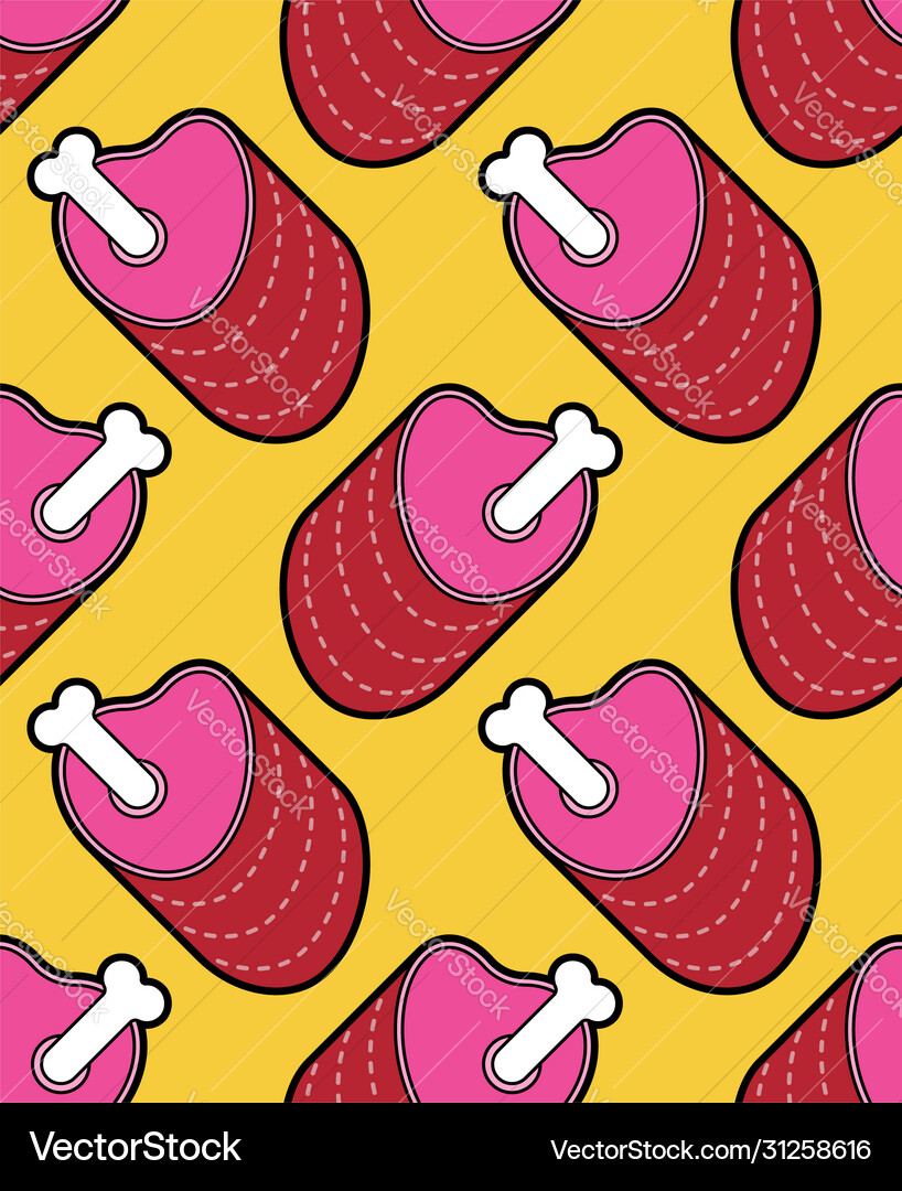 Pork ham pattern seamless bone meat background Vector Image