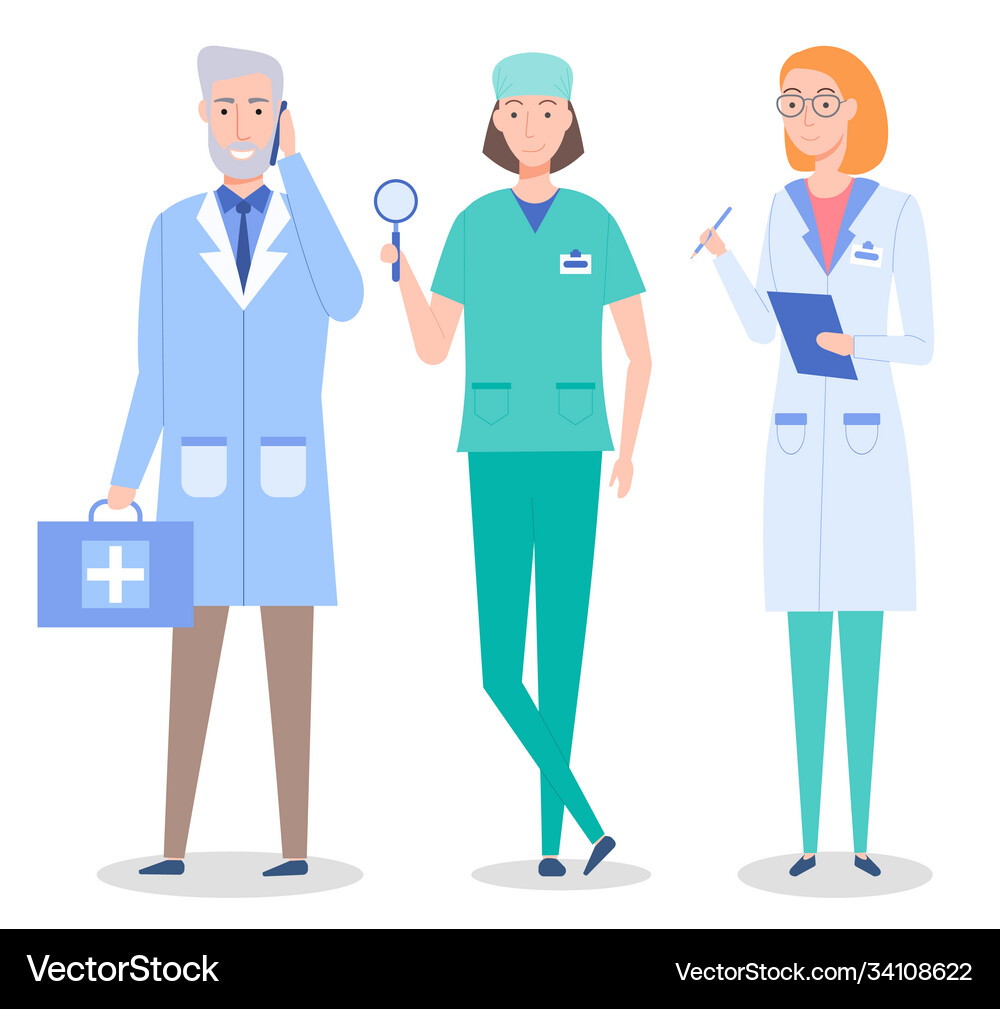 Collective doctors and nurses characters set Vector Image