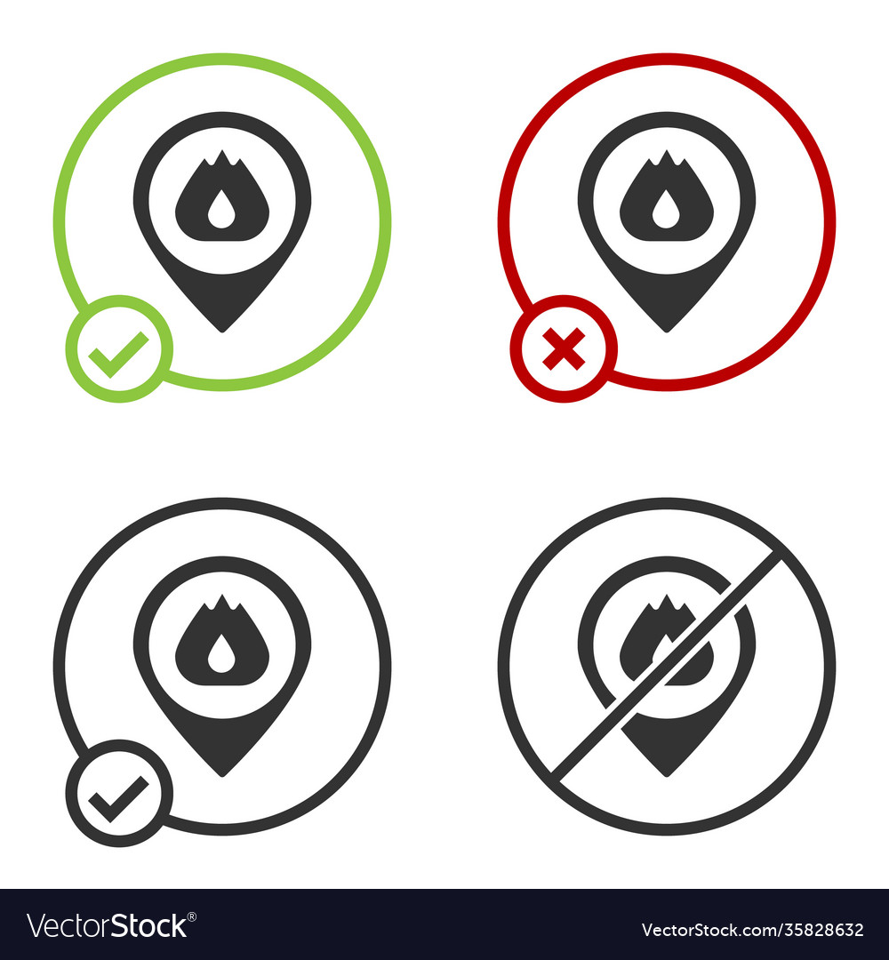 Black map pointer with fire flame icon isolated Vector Image