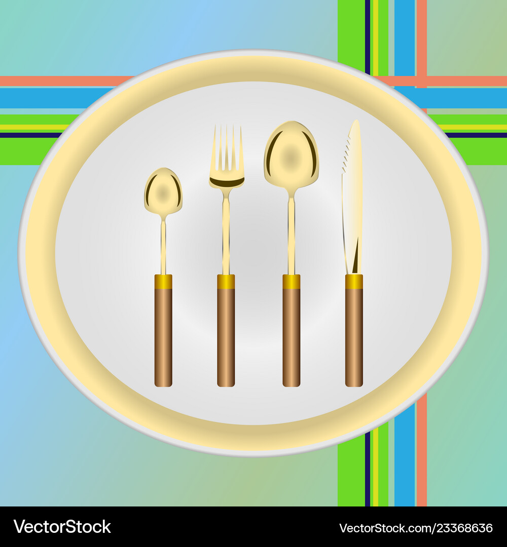 Cutlery gold plated tableware Royalty Free Vector Image