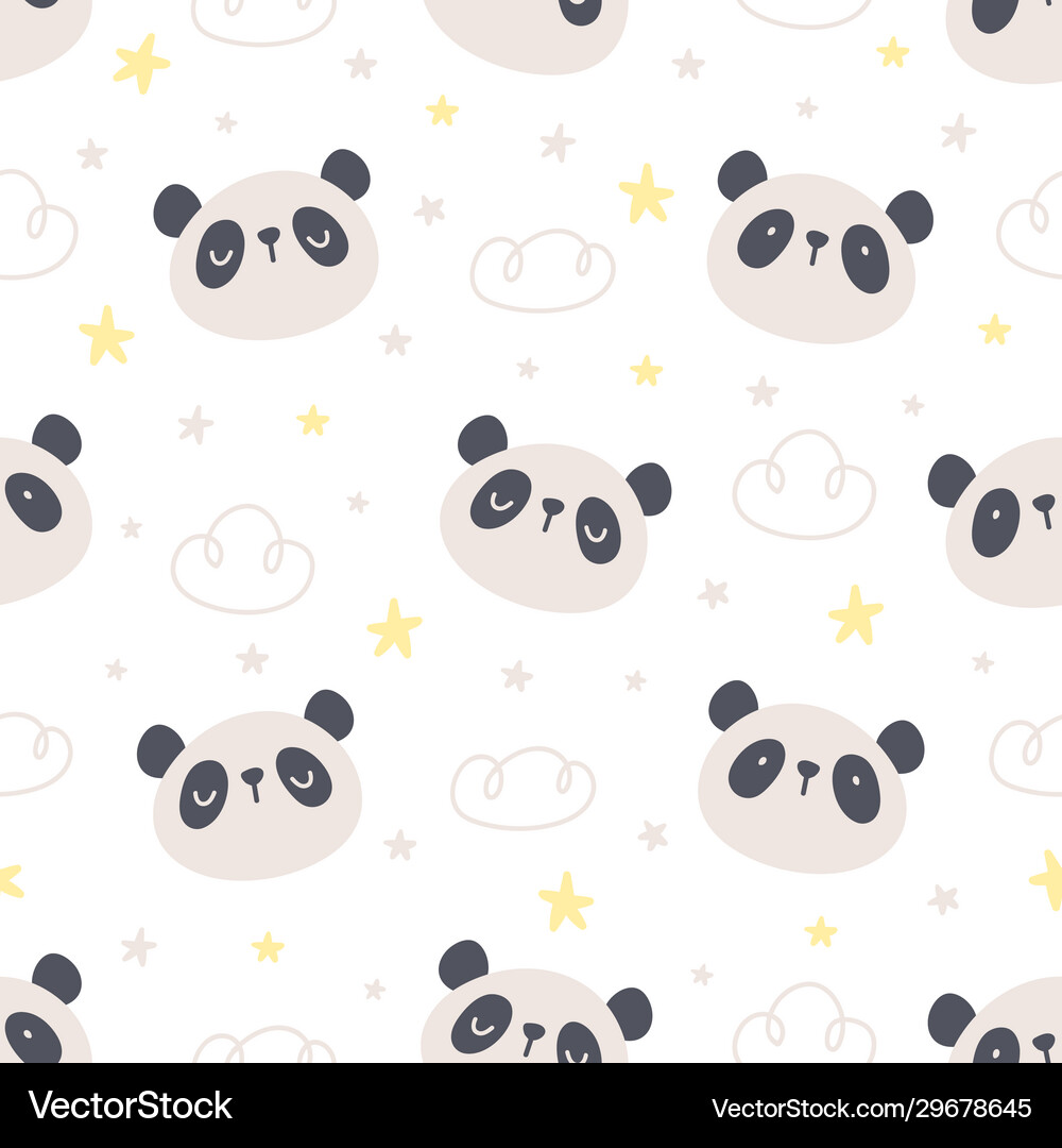Cute panda bear and stars seamless pattern Vector Image