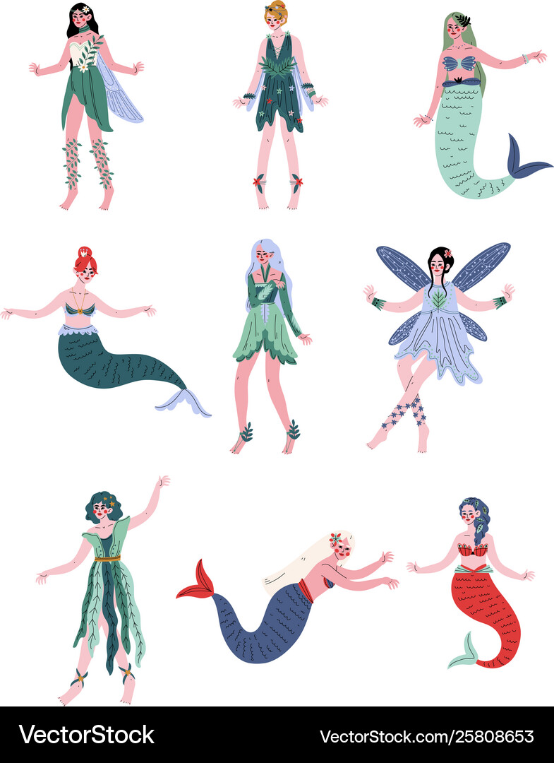 Collection beautiful forest fairies nymphs Vector Image