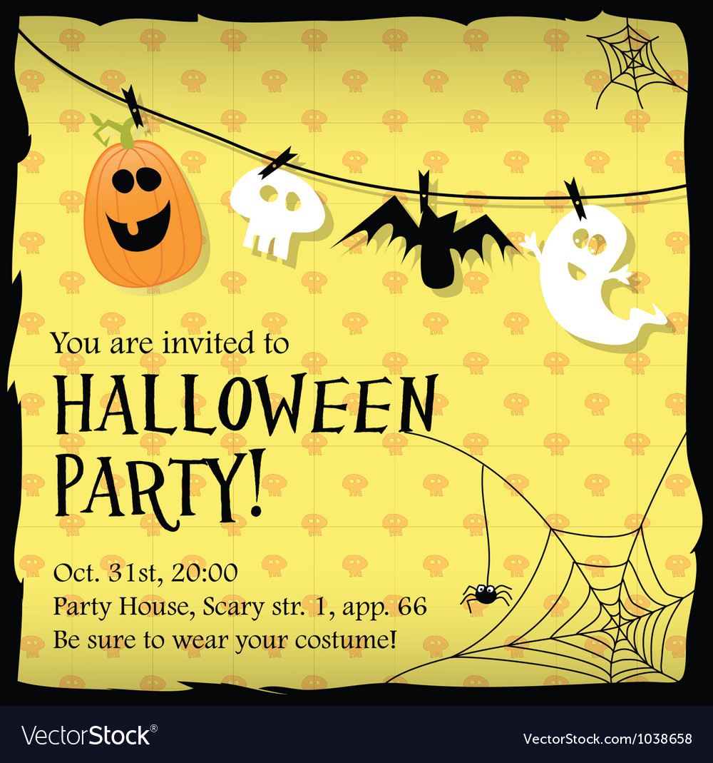 Halloween Party Invitation Card With Ghostbat Vector Image