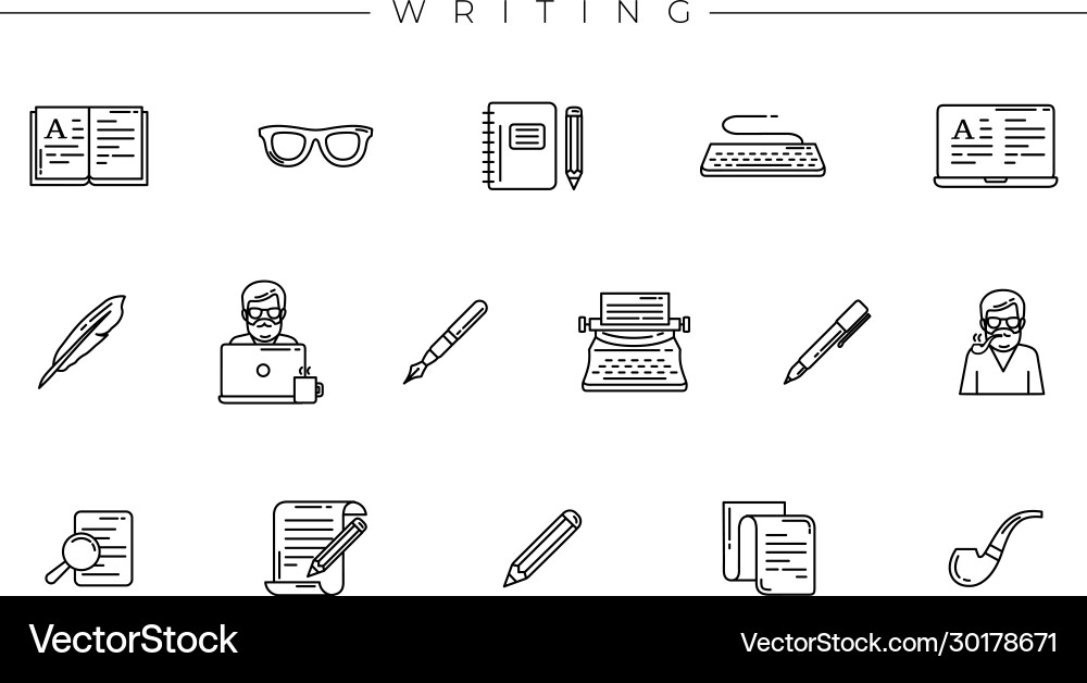 Writing concept line style icons set Royalty Free Vector