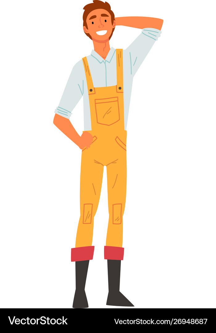 Smiling male building worker character wearing Vector Image