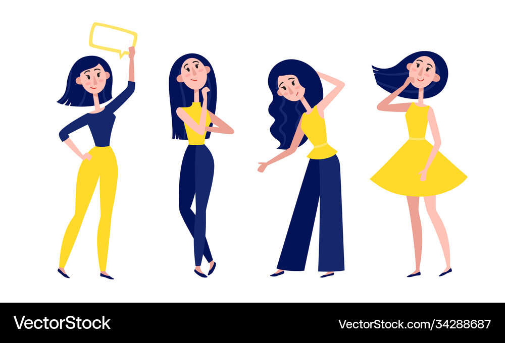 Thinking woman standing isolated on white Vector Image