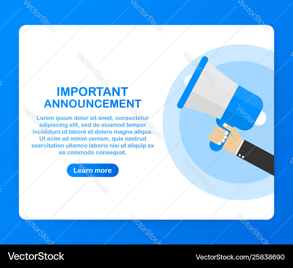 Male hand holding megaphone with important Vector Image
