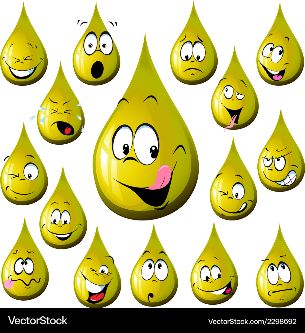 Oil drop cartoon with many expression Royalty Free Vector