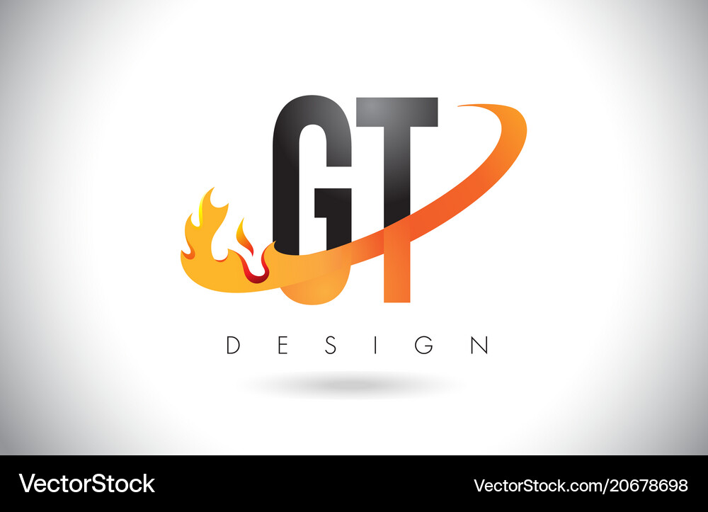 Gt g t letter logo with fire flames design Vector Image