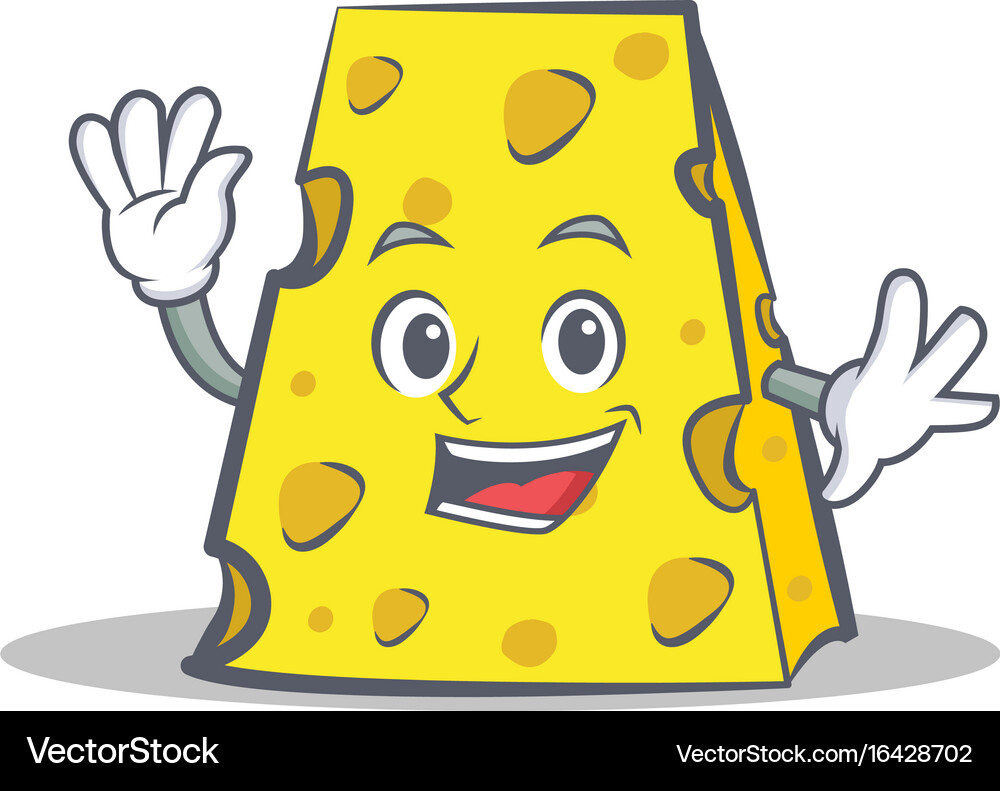 Waving cheese character cartoon style Royalty Free Vector
