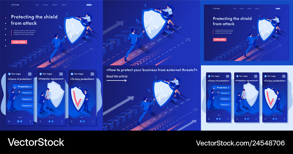Isometric businessmen hiding behind a shield Vector Image