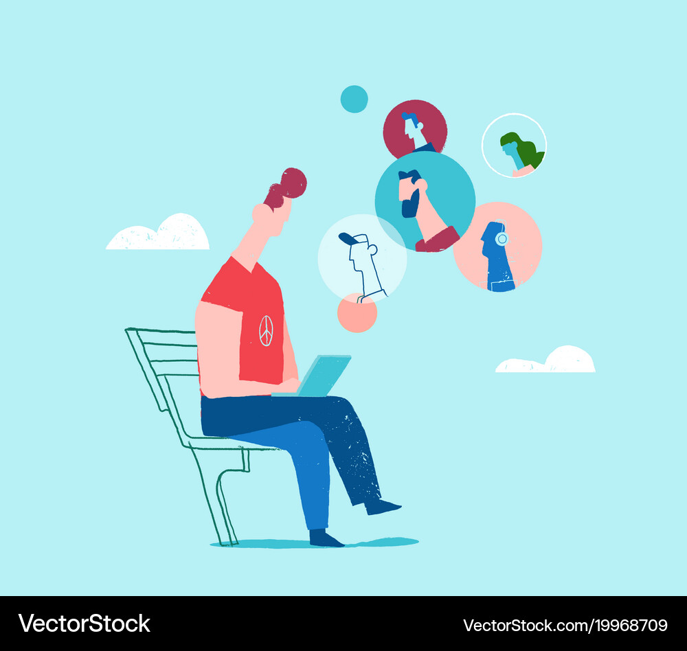 Man communicate with his colleagues with notebook Vector Image
