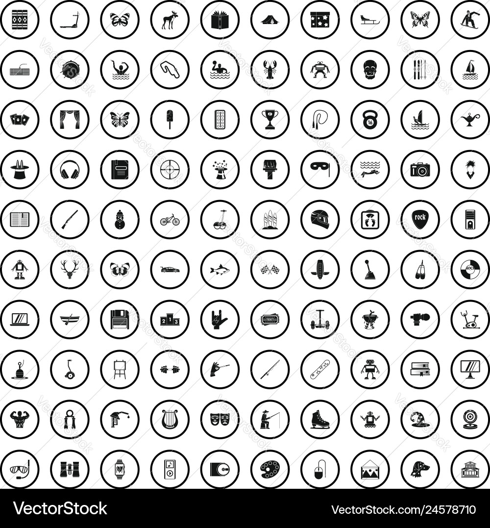 100 favorite activity icons set simple style Vector Image