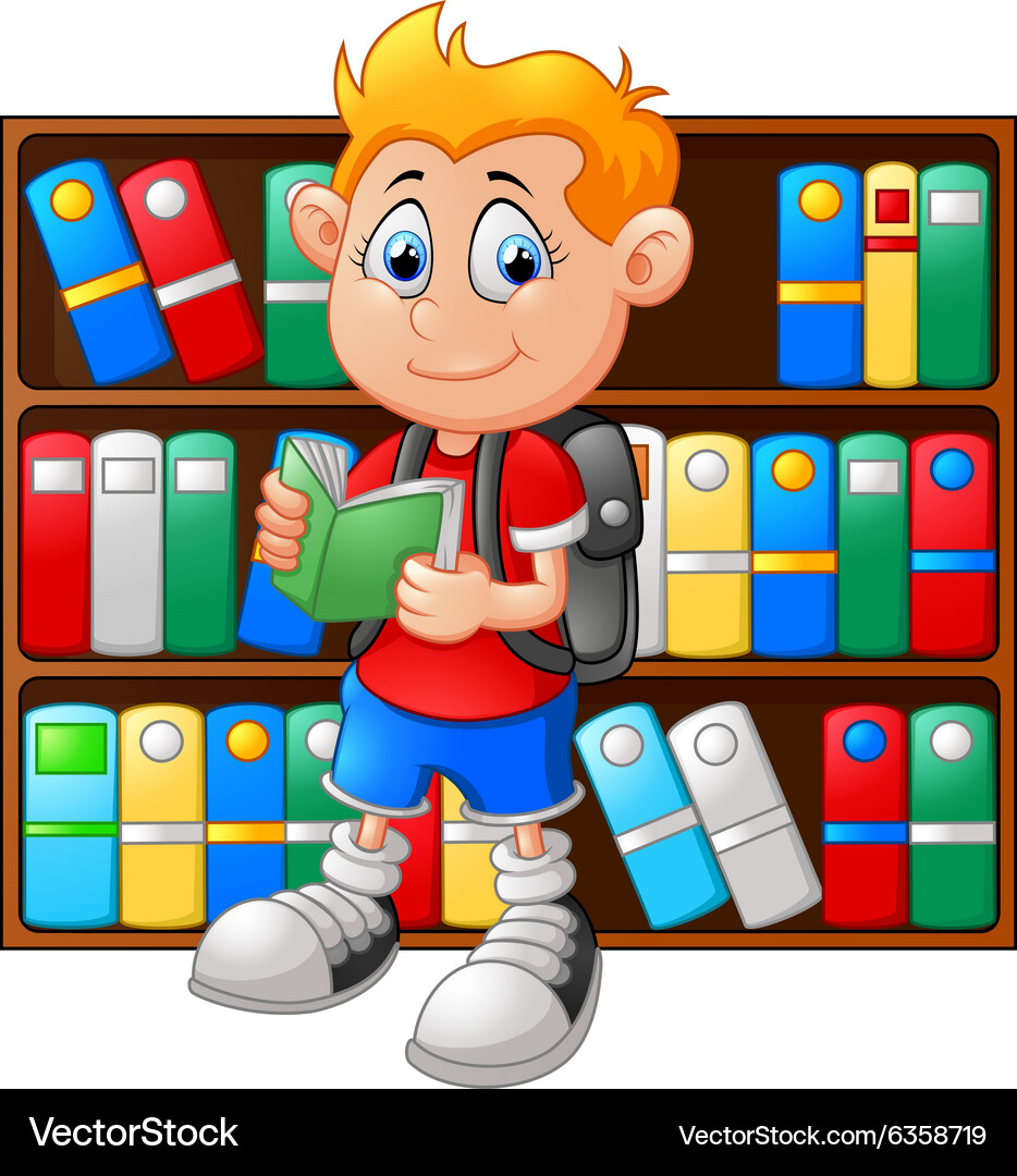 Boy in library Royalty Free Vector Image - VectorStock